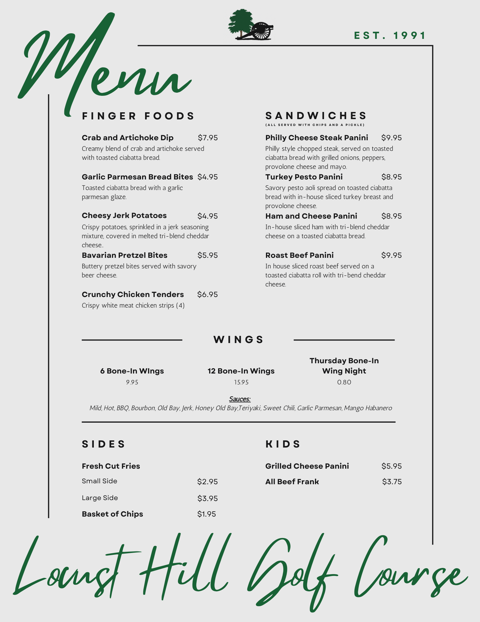 LHGC Food Menu - Locust Hill Golf Course